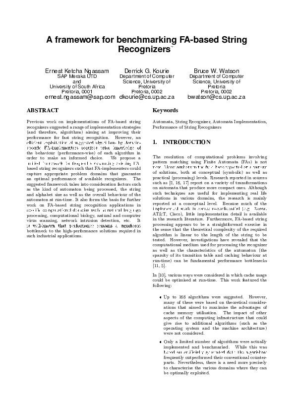 (PDF) A framework for benchmarking FA-based string recognizers