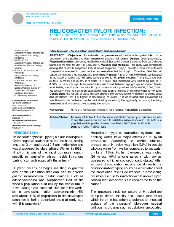 (PDF) Helicobacter Pylori Infection