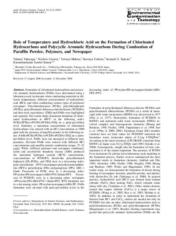 (PDF) Role of Temperature and Hydrochloric Acid on the Formation of Chlorinated Hydrocarbons and ...