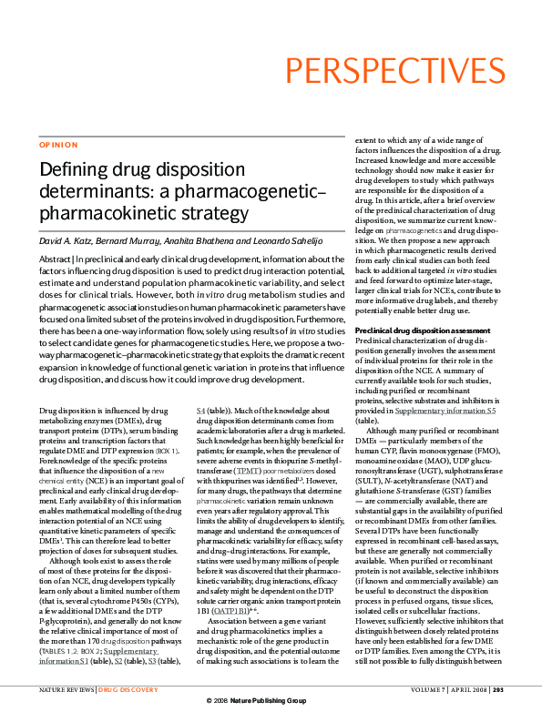 (PDF) Defining drug disposition determinants: a pharmacogenetic ...