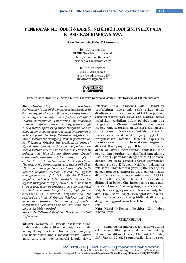 (PDF) Penerapan Metode K-Nearest Neighbor Dan Gini Index Pada ...