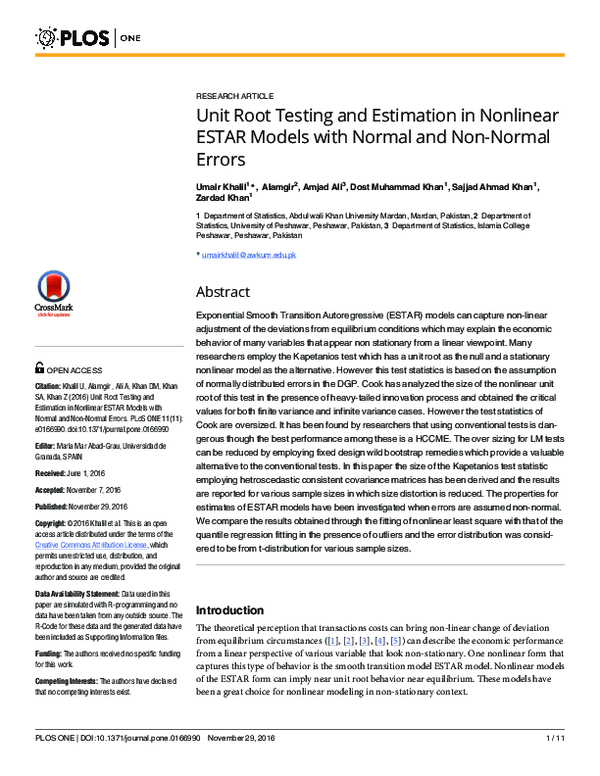 Pdf Unit Root Testing And Estimation In Nonlinear Estar Models With