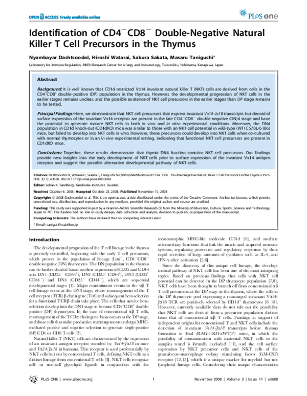 (PDF) Identification of CD4−CD8− Double-Negative Natural Killer T Cell Precursors in the Thymus
