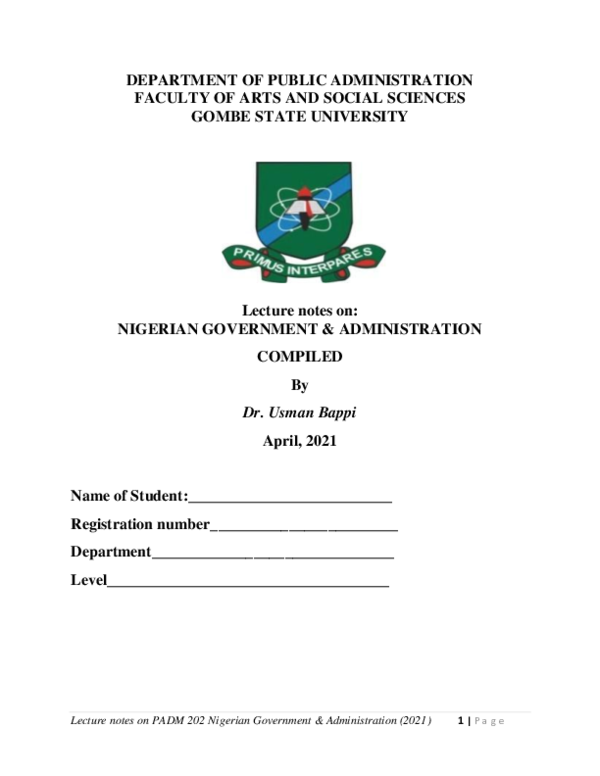 (PDF) DEPARTMENT OF PUBLIC ADMINISTRATION FACULTY OF ARTS AND SOCIAL ...