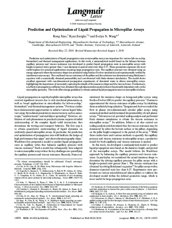 Pdf Prediction And Optimization Of Liquid Propagation In Micropillar Arrays