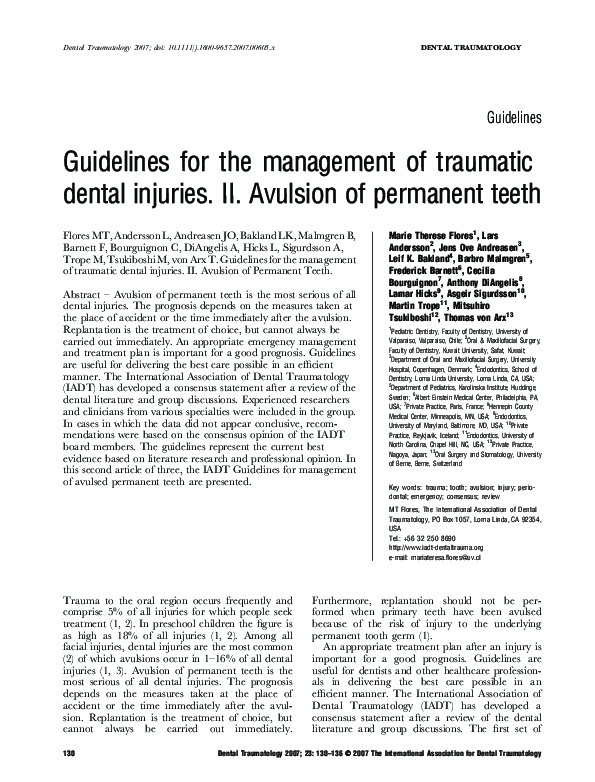 (PDF) Guidelines for the Management of Traumatic Dental Injuries. II ...