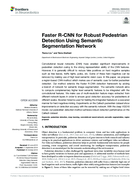 Pdf Faster R Cnn For Robust Pedestrian Detection Using Semantic