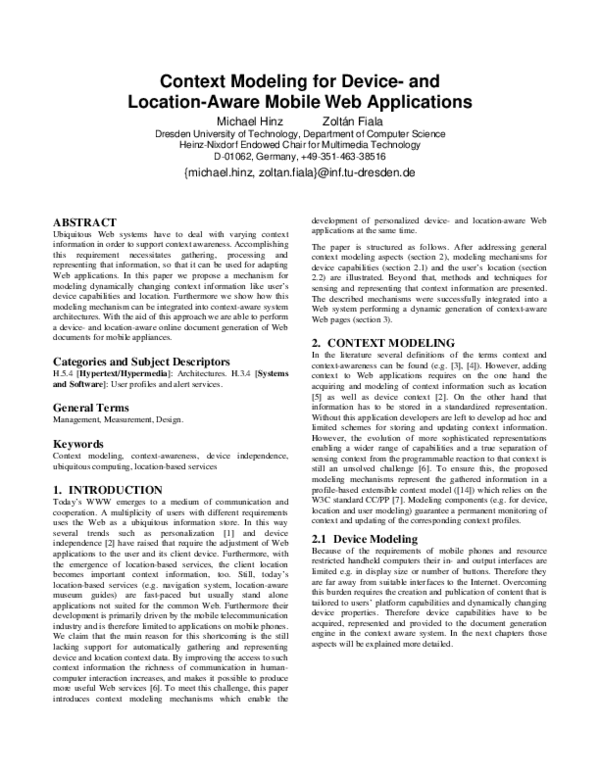 (PDF) Context Modeling for Device- and Location-Aware Mobile Web Applications