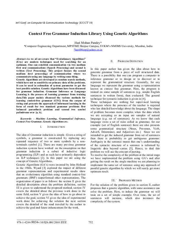 (PDF) Context free grammar induction library using genetic algorithms