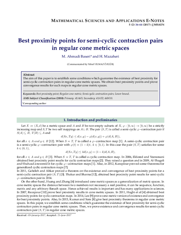 Pdf Best Proximity Points For Semi Cyclic Contractive Pairs In Banach Spaces