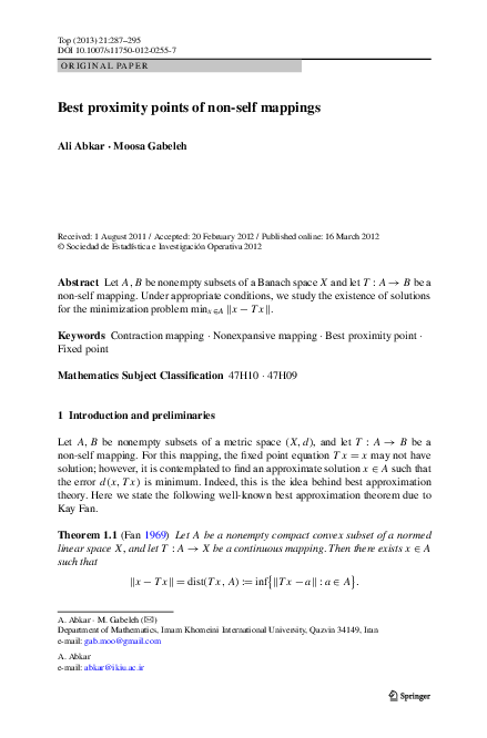 (PDF) Best proximity points of non-self mappings