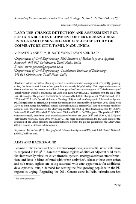 (PDF) LAND-USE CHANGE DETECTION AND ASSESSMENT FOR SUSTAINABLE DEVELOPMENT OF PERI-URBAN AREAS ...