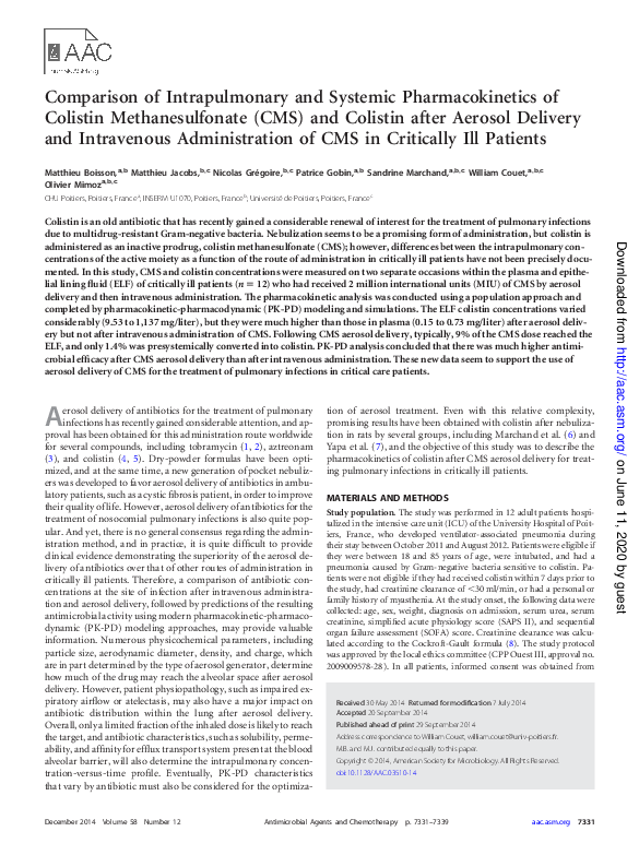 (PDF) Comparison of intra-pulmonary and systemic pharmacokinetics of ...