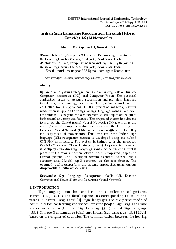(PDF) Indian Sign Language Recognition through Hybrid ConvNet-LSTM Networks