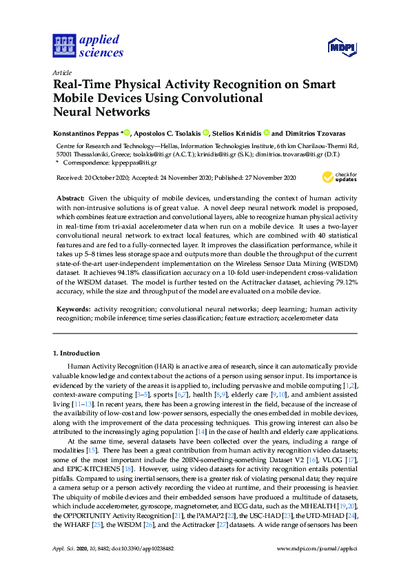 Pdf Real Time Physical Activity Recognition On Smart Mobile Devices Using Convolutional Neural