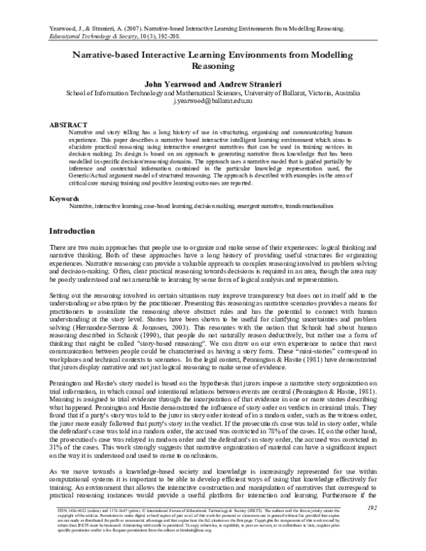 (PDF) Narrative-Based Interactive Learning Environments From Modelling Reasoning