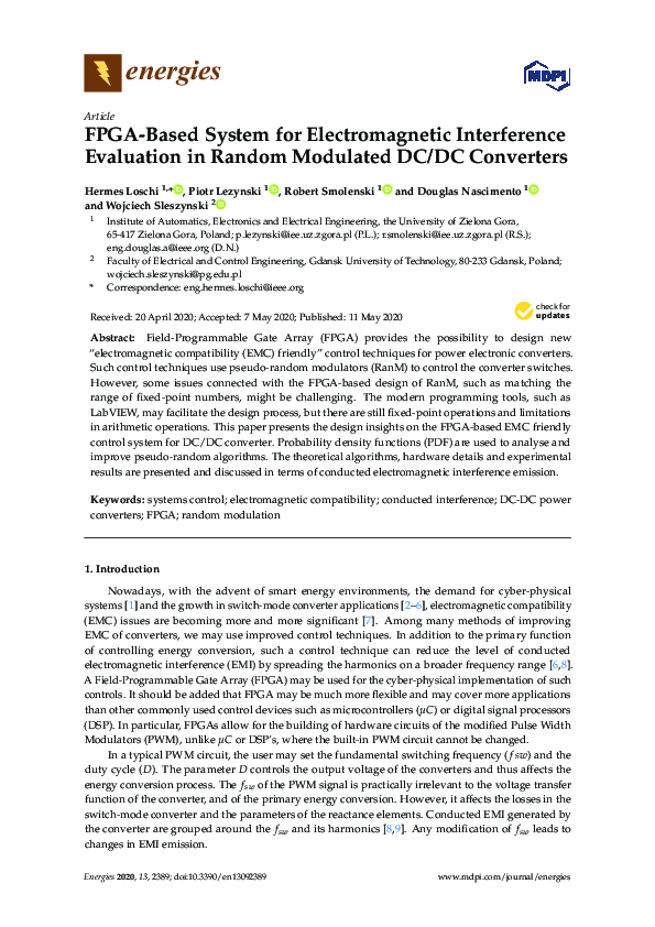 Pdf Fpga Based System For Electromagnetic Interference Evaluation In Random Modulated Dcdc
