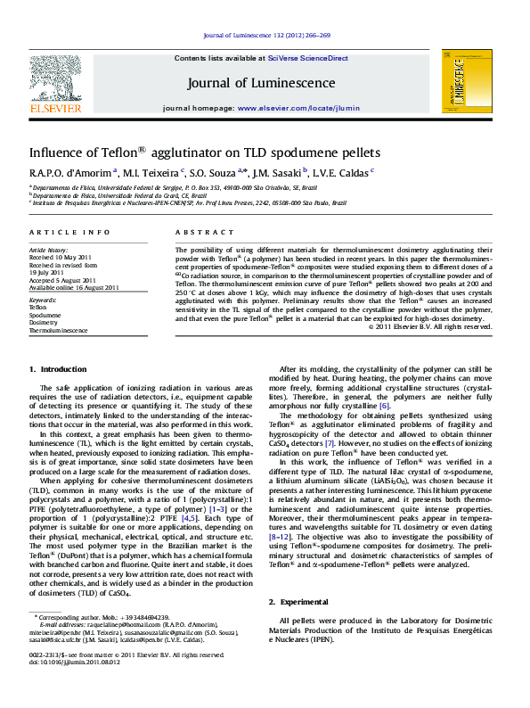 (PDF) Influence of Teflon® agglutinator on TLD spodumene pellets