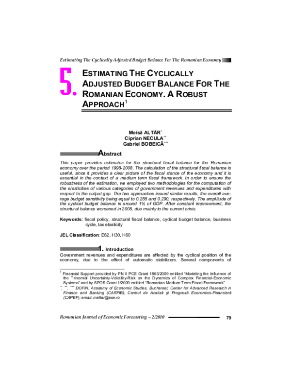 (PDF) Estimating The Cyclically Adjusted Budget Balance For The ...