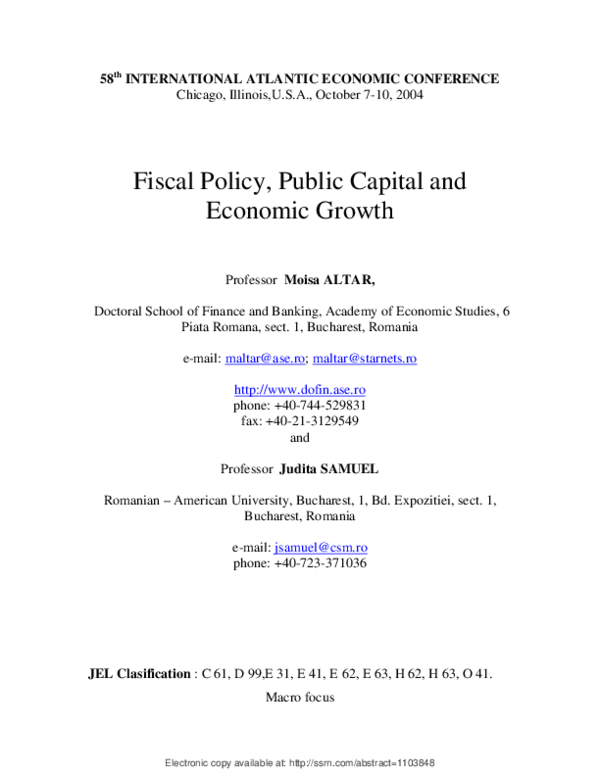 (PDF) Fiscal Policy, Public Capital and Economic Growth