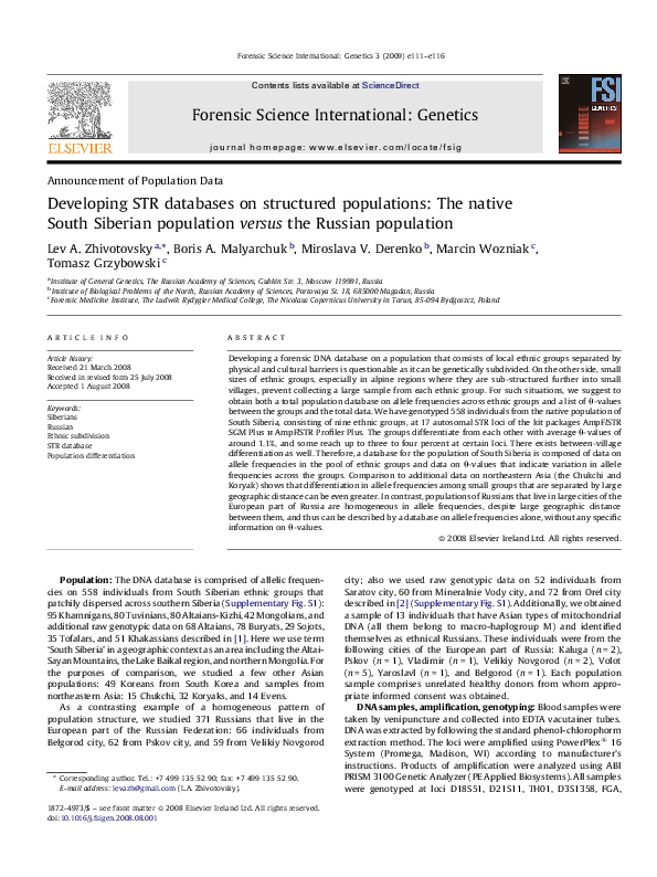 (PDF) Developing STR databases on structured populations: The native ...
