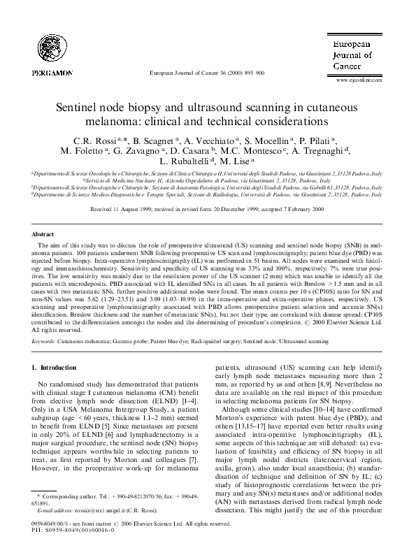 (PDF) Sentinel node biopsy and ultrasound scanning in cutaneous melanoma
