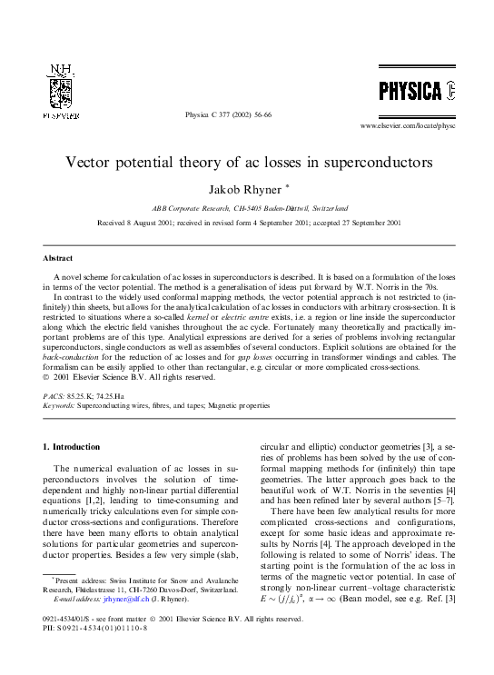 (PDF) Vector potential theory of ac losses in superconductors