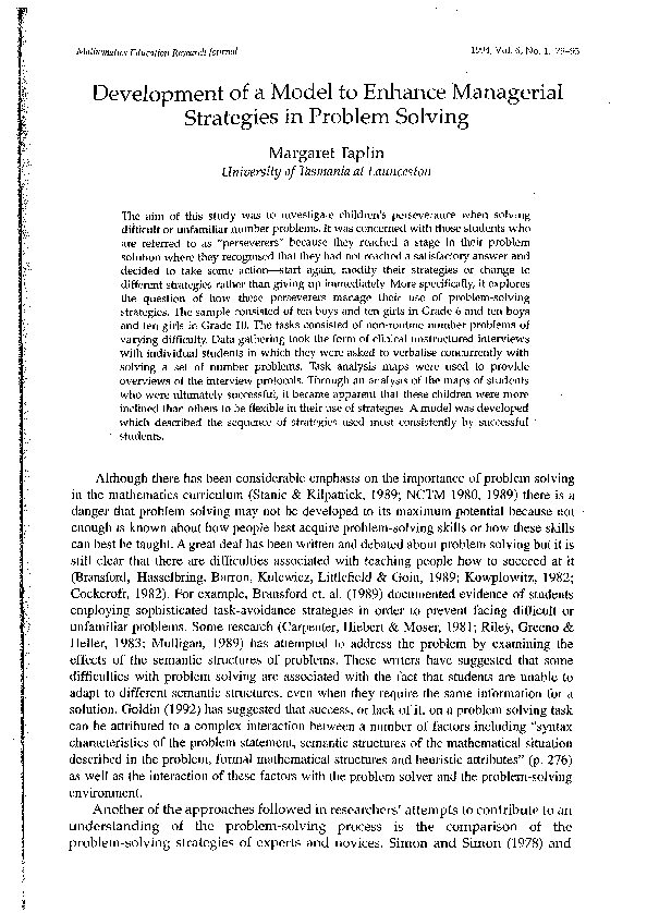 (PDF) Development of a model to enhance managerial strategies in problem solving | Margaret ...