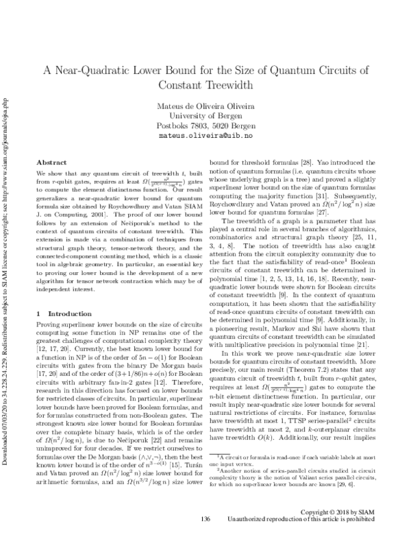 (PDF) A Near-Quadratic Lower Bound for the Size of Quantum Circuits of Constant Treewidth
