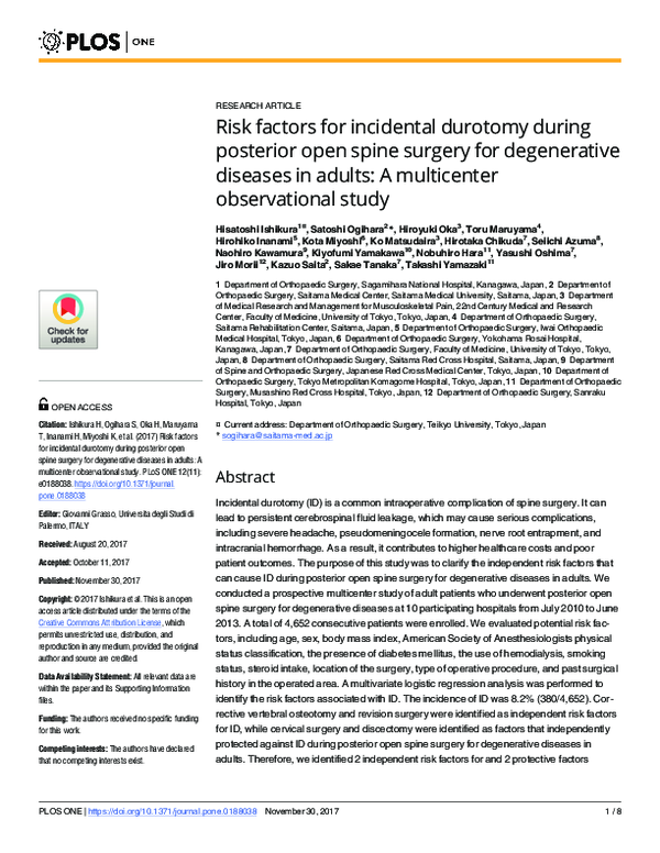 (PDF) Risk factors for incidental durotomy during posterior open spine ...