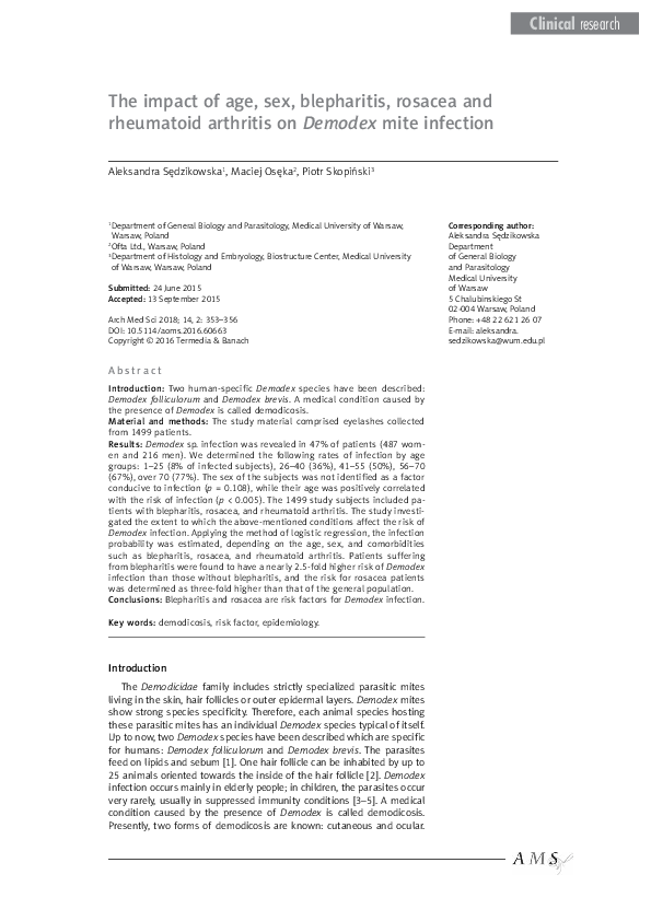 Pdf The Impact Of Age Sex Blepharitis Rosacea And Rheumatoid