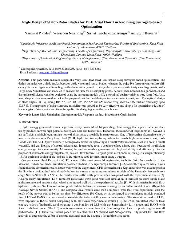 (PDF) Angle Design of Stator-Rotor Blades for VLH Axial Flow Turbine using Surrogate-based ...
