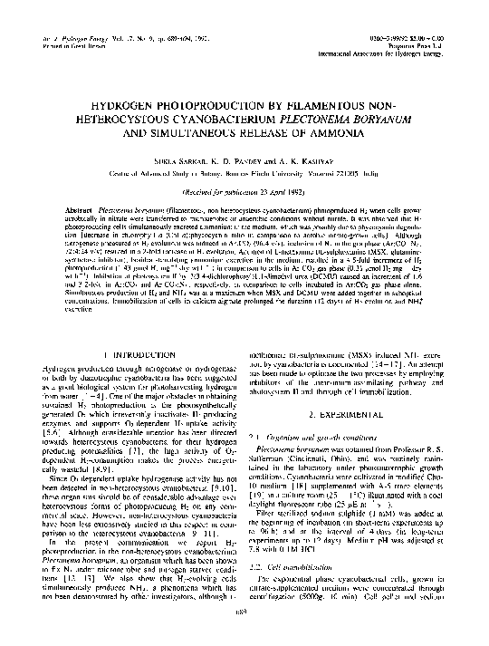 (PDF) Hydrogen photoproduction by filamentous non-heterocystous ...