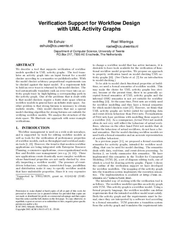 Pdf Verification Support For Workflow Design With Uml Activity Graphs 8403