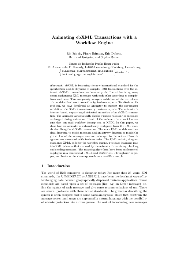 (PDF) Animating ebXML Transactions with a Workflow Engine | Rik Eshuis - Academia.edu