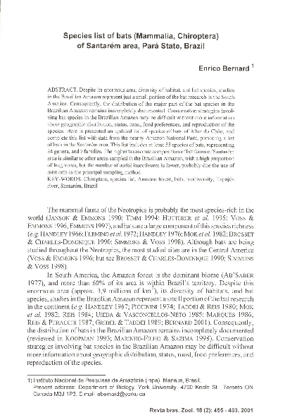 (PDF) Species list of bats (Mammalia, Chiroptera) of Santarém area ...