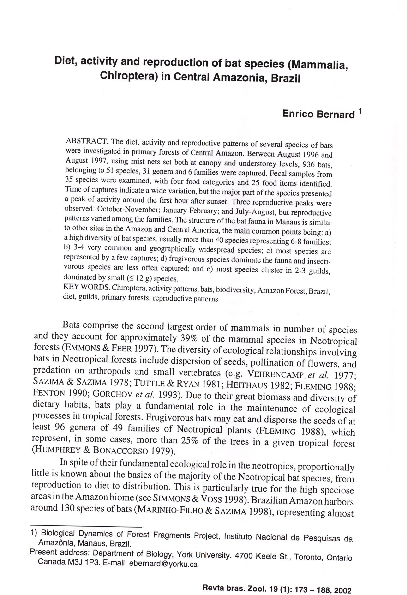(PDF) Diet, activity and reproduction of bat species (Mammalia ...