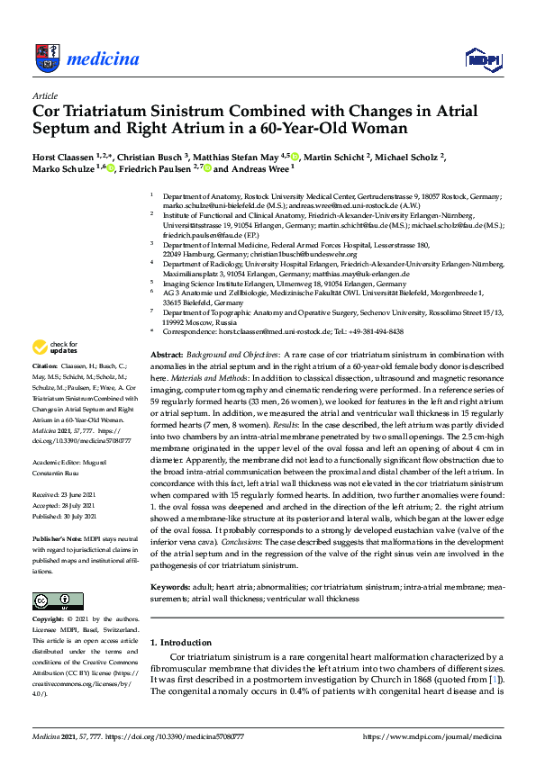 (PDF) Cor Triatriatum Sinistrum Combined with Changes in Atrial Septum ...