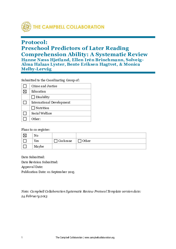 (PDF) PROTOCOL: Preschool Predictors of Later Reading Comprehension ...