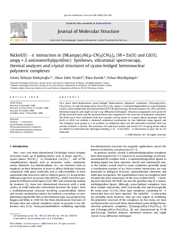 (PDF) Nickel(II)⋯π interaction in [M(ampy)2Ni(μ-CN)2(CN)2]n (M=Zn(II ...