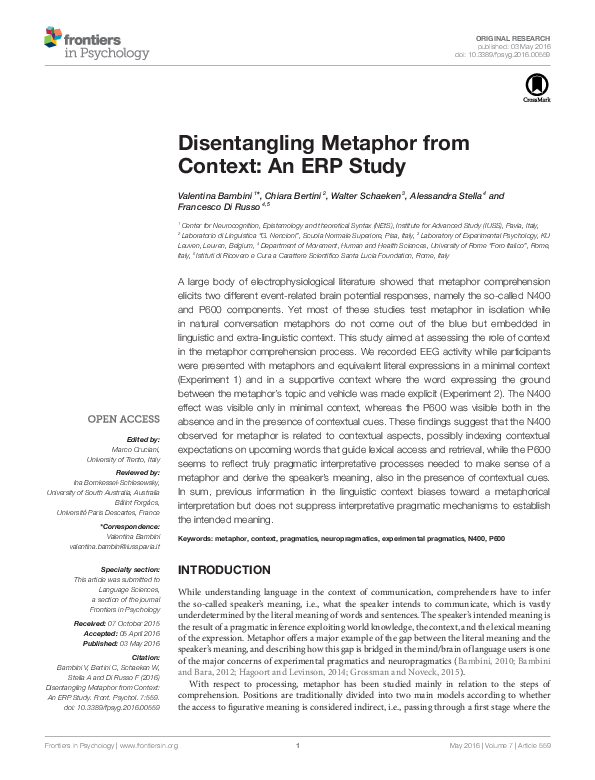 (PDF) Disentangling Metaphor from Context: An ERP Study