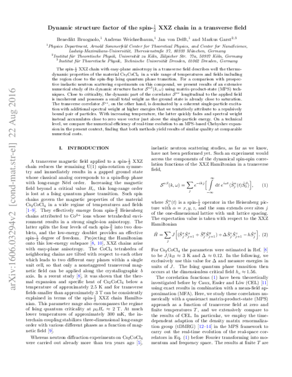 (PDF) Dynamic structure factor of the spin-12XXZ chain in a transverse field