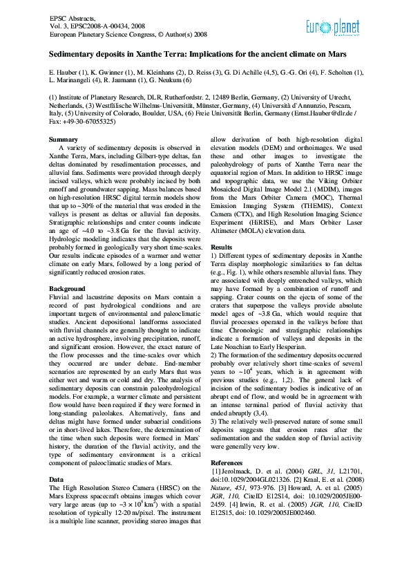 (PDF) Sedimentary deposits in Xanthe Terra: implications for the ...