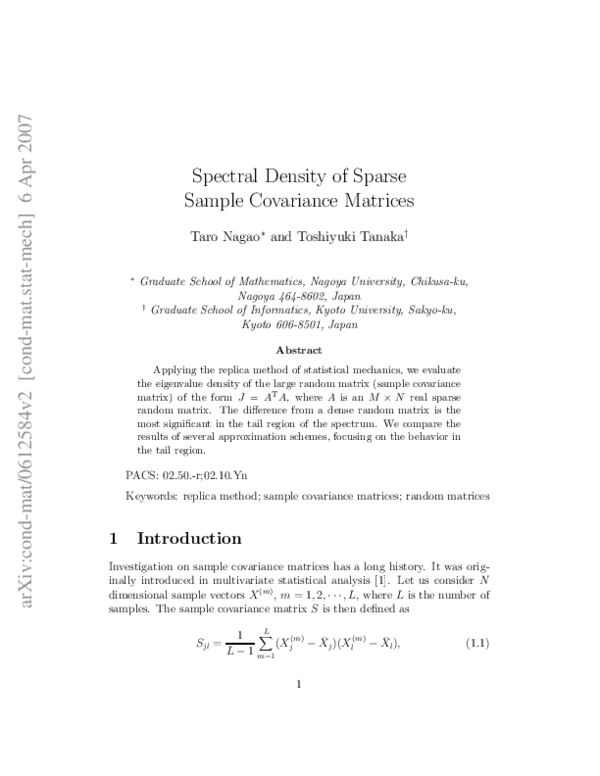 (PDF) Spectral density of sparse sample covariance matrices