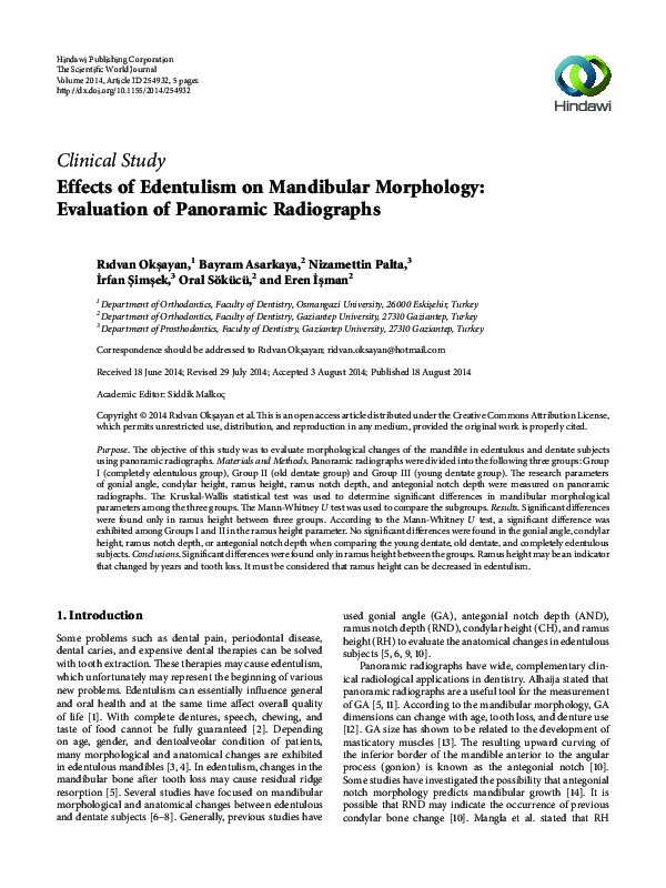(PDF) Effects of Edentulism on Mandibular Morphology: Evaluation of ...