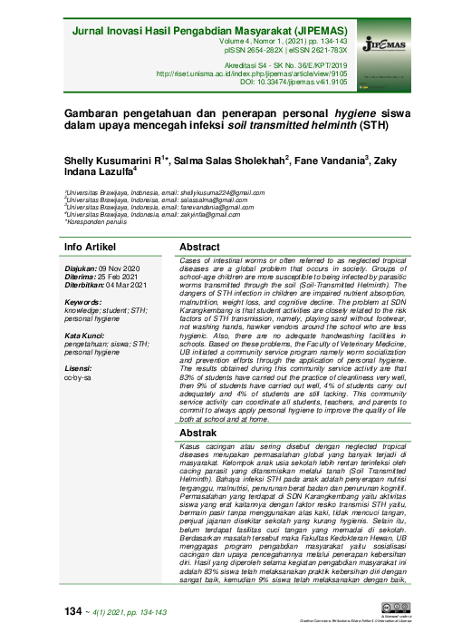 (PDF) Gambaran pengetahuan dan penerapan personal hygiene siswa dalam upaya mencegah infeksi ...