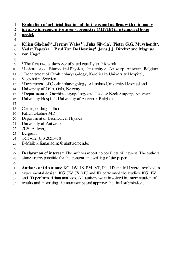 (PDF) Minimally invasive laser vibrometry (MIVIB) with a floating mass ...