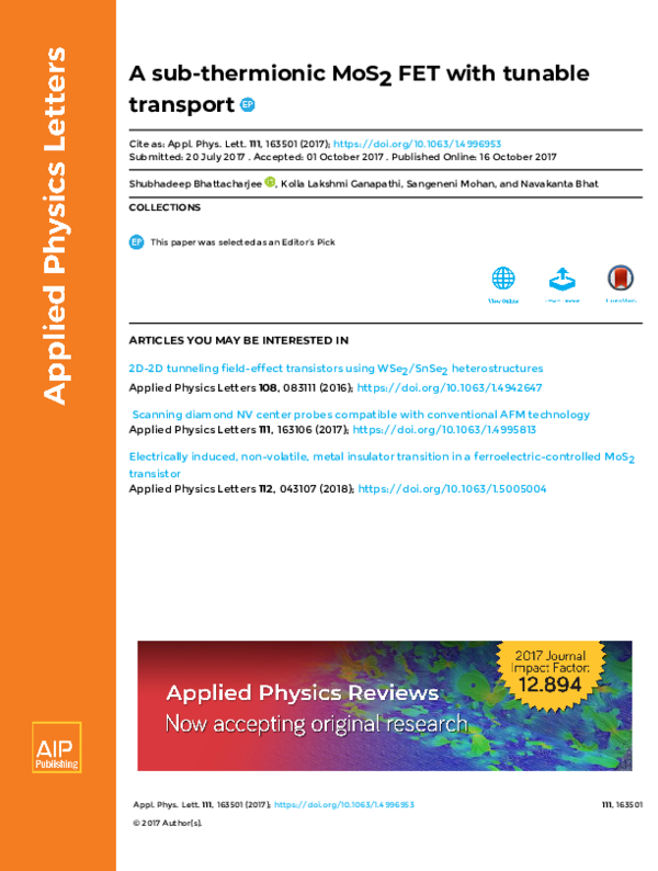 (PDF) A sub-thermionic MoS2 FET with tunable transport