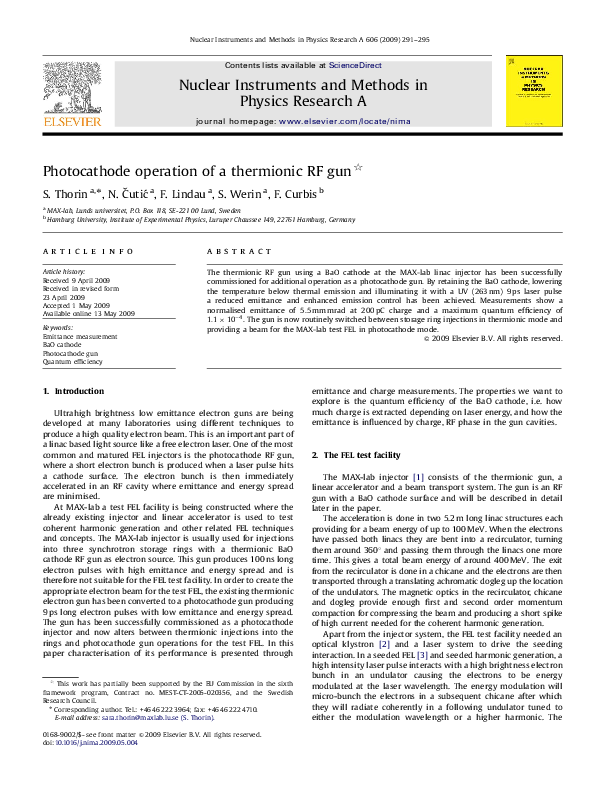 (PDF) Photocathode operation of a thermionic RF gun