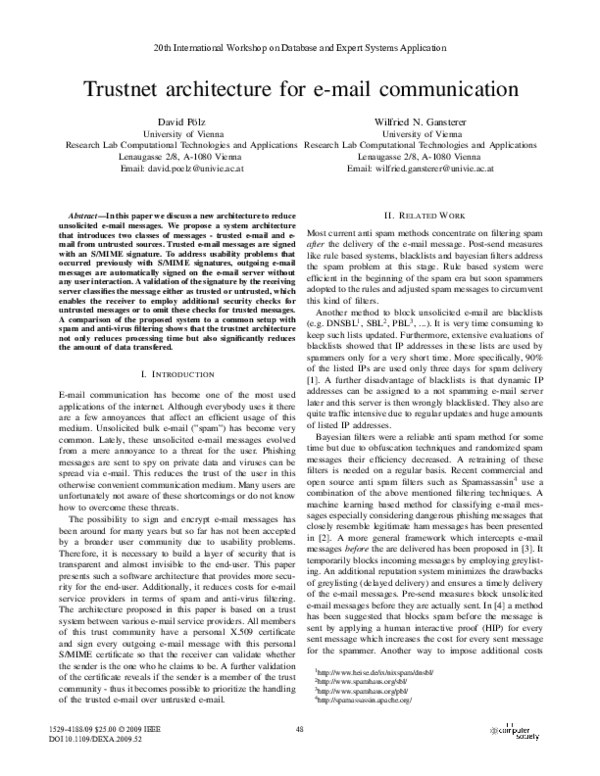 (PDF) Trustnet Architecture for E-mail Communication